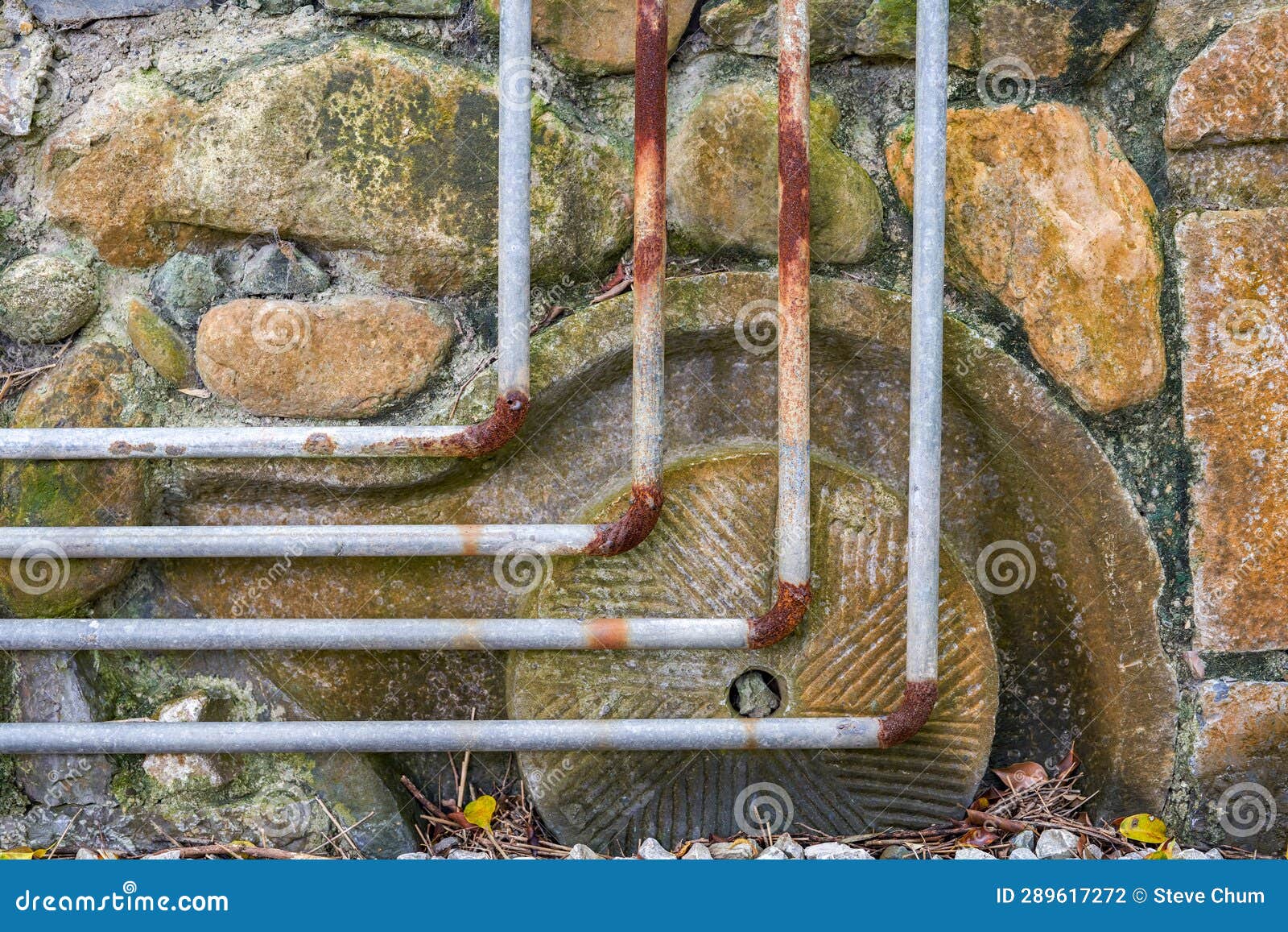 Old and Rusty Water Pipes and Pipe Joints on Stone Wall Stock Photo ...