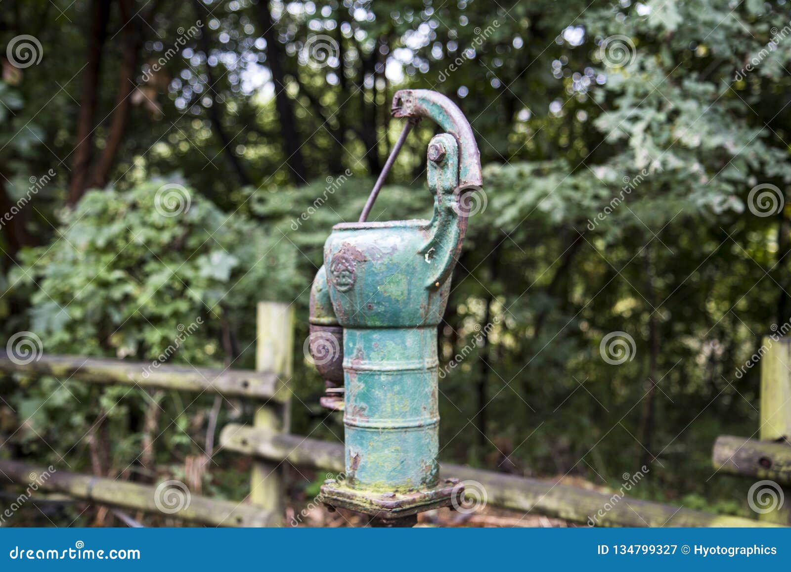Old Rusty Water Pump in the Forest Stock Image - Image of bucket ...