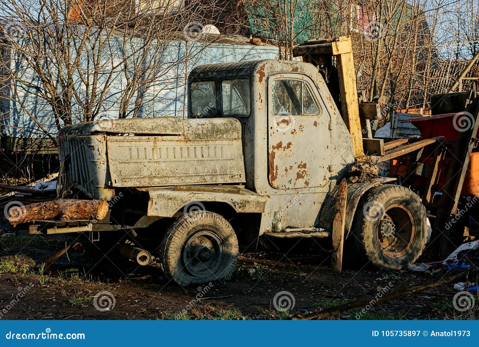 Old Rusty Wheel Loader in the Yard on the Street Stock Image - Image of ...