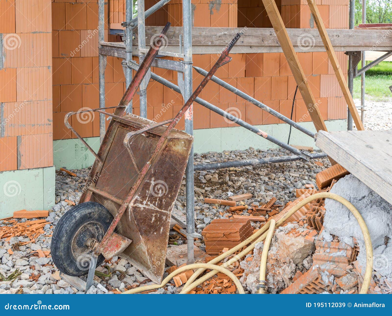 Old Rusty Wheelbarrow while Building a House Stock Image - Image of ...