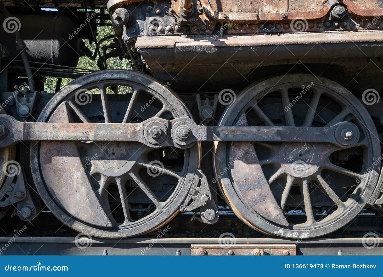 Old Rusty Wheels of the Steam Locomotive and the Elements of the Drive ...