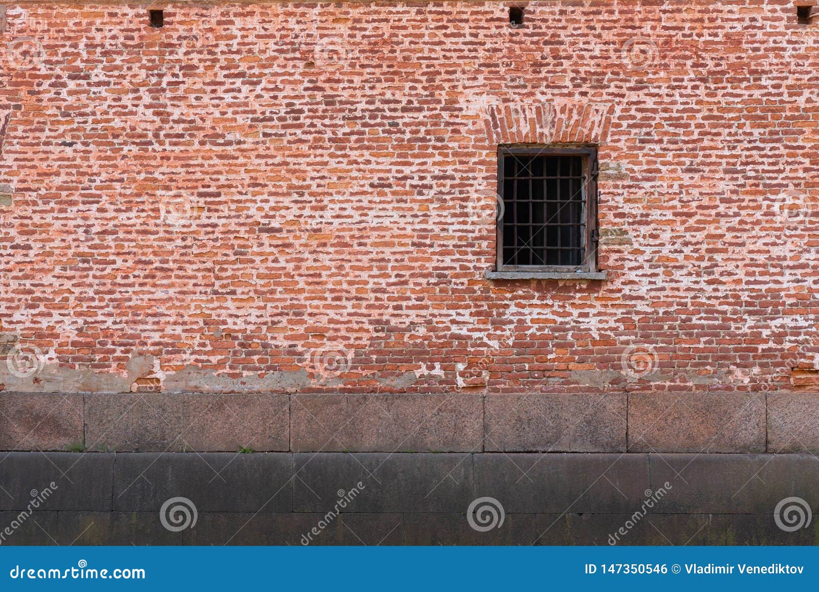 Old Rusty Window on Old Brick Wall. Facade of an Abandoned Building ...
