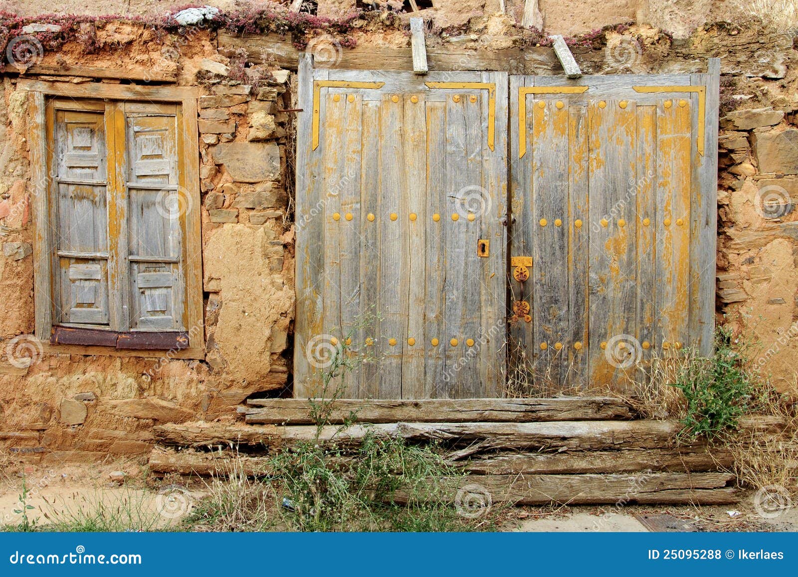 Old Rusty Wooden Door and Window Stock Photo - Image of wood, exterior ...