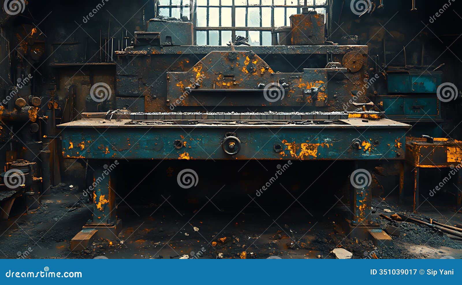 An Old Rusty Workbench Sits in an Abandoned Factory Stock Image - Image ...
