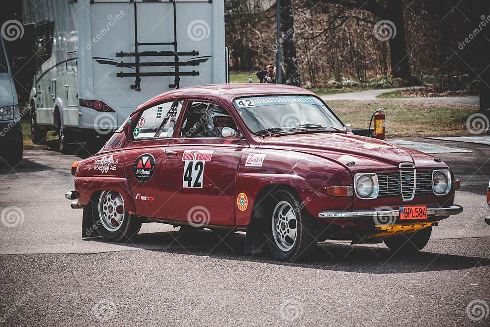 Old Saab 96 during a rally editorial photography. Image of driver ...