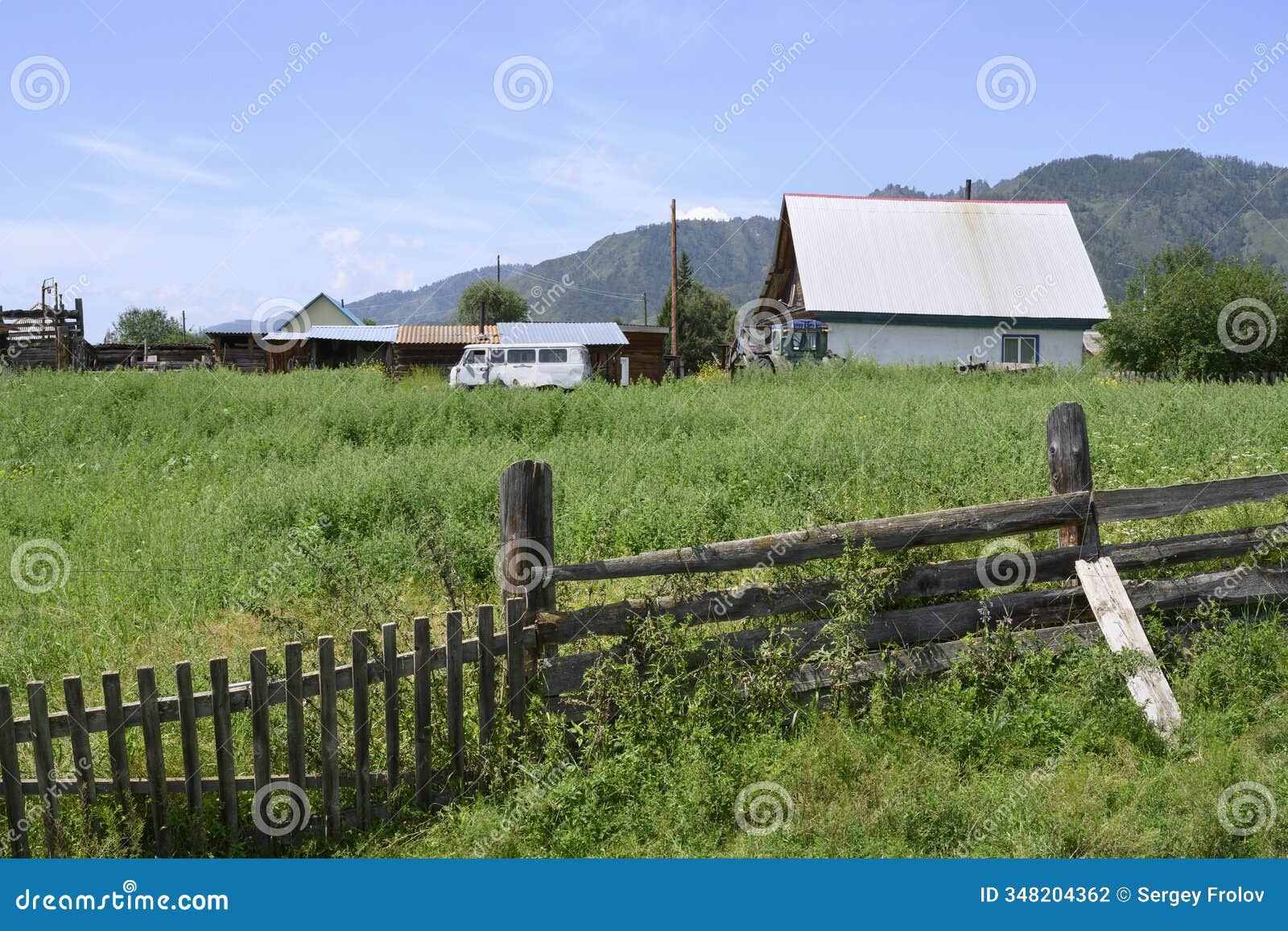 An Old Sagging Hedge on the Edge of a Village in the Altai Mountains ...