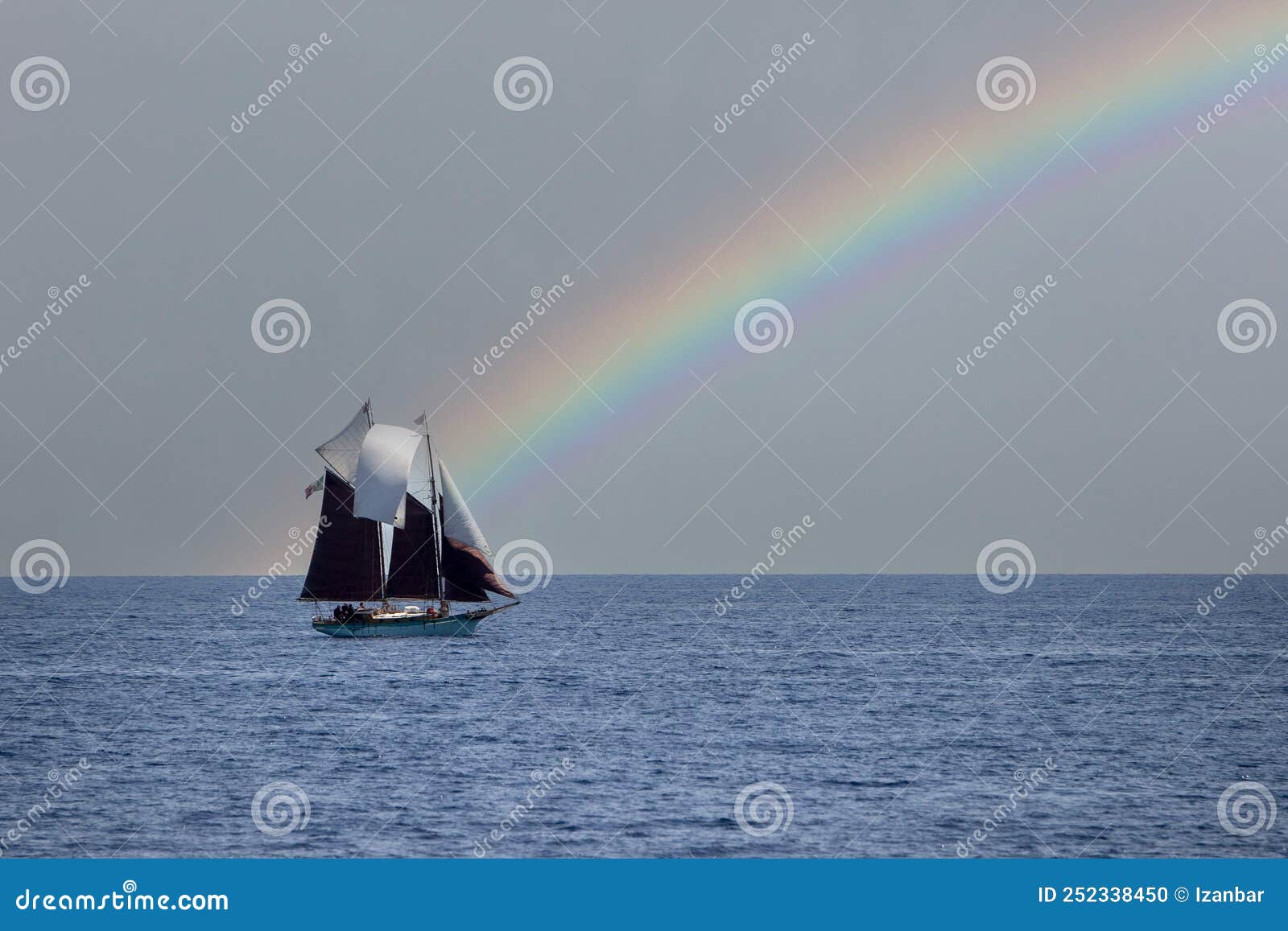 Old Sailboat Sailing on Rainbow Sky Background Stock Photo - Image of ...