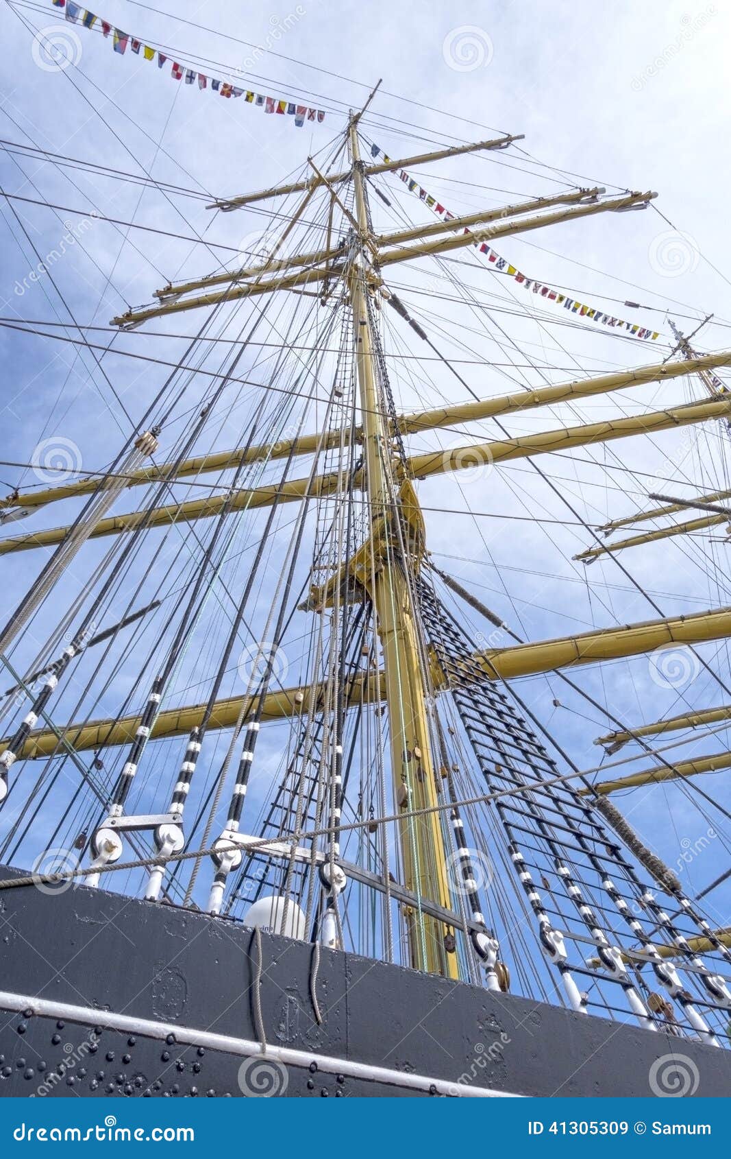 Old sailing boat rigging stock image. Image of deck, sailboat - 41305309