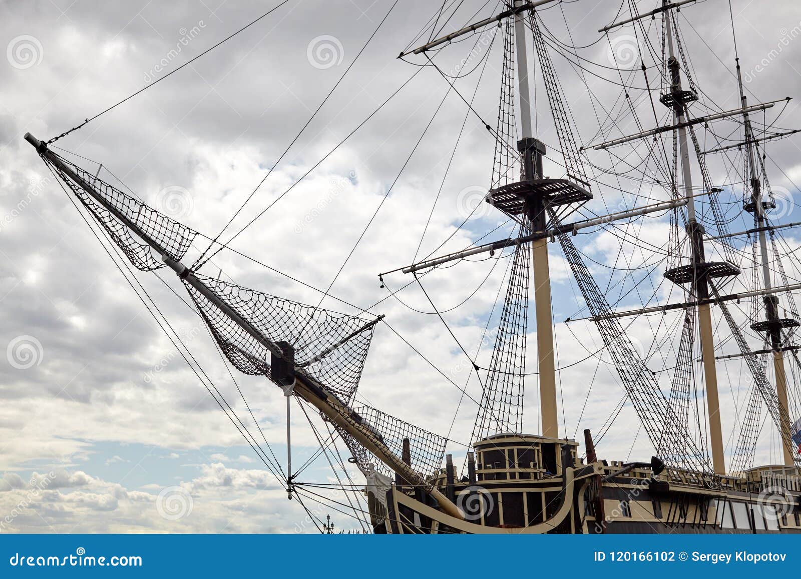 An Old Sailing Ship without Sails at the Pier. Stock Photo - Image of ...