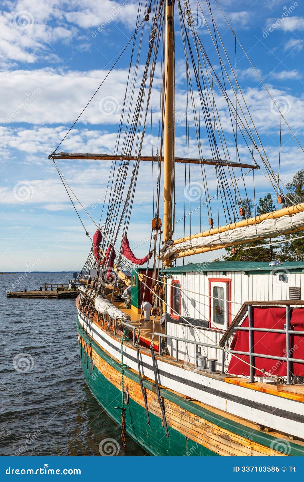 Old Sailing Ship with a Seascape View Stock Photo - Image of peaceful ...