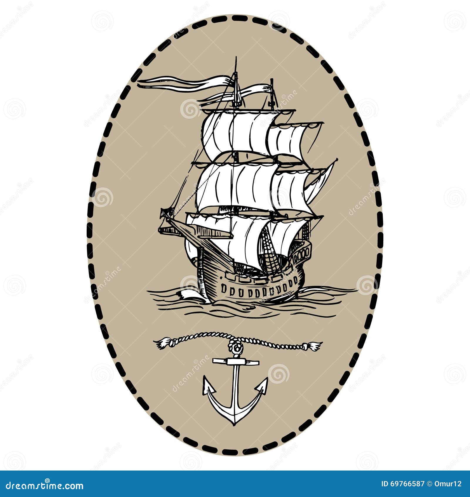 Old sailing ship stock vector. Illustration of retro - 69766587