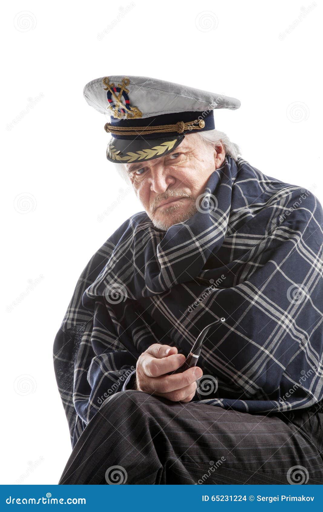 Old Sailor Man in Hat with Pipe Stock Photo - Image of isolated, aged ...