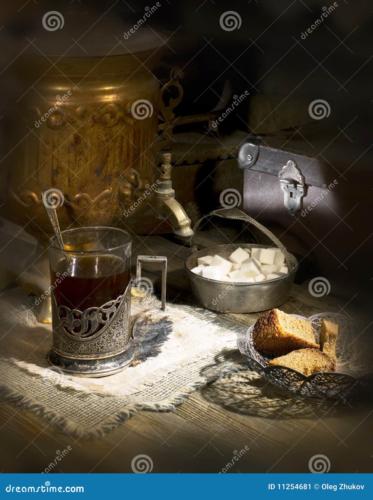 Old samovar on the table stock image. Image of retro - 11254681