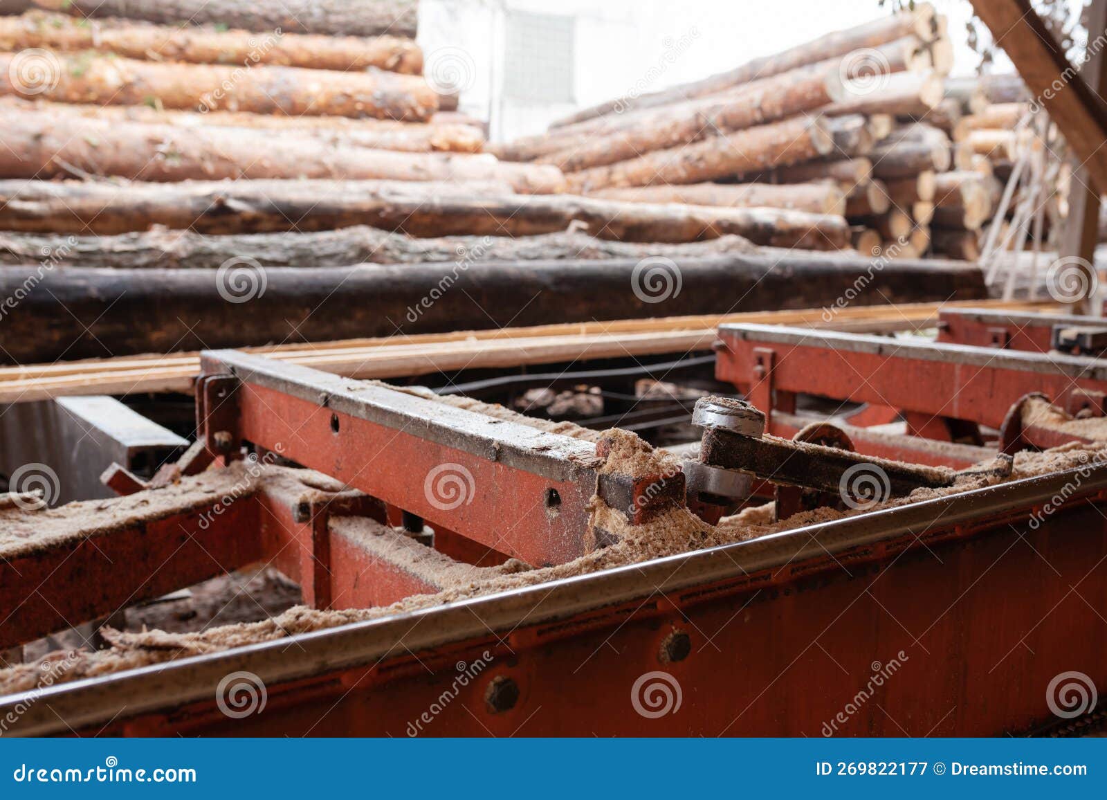 Old Sawmill Equipment in a Warehouse. Timber Industry Stock Image ...
