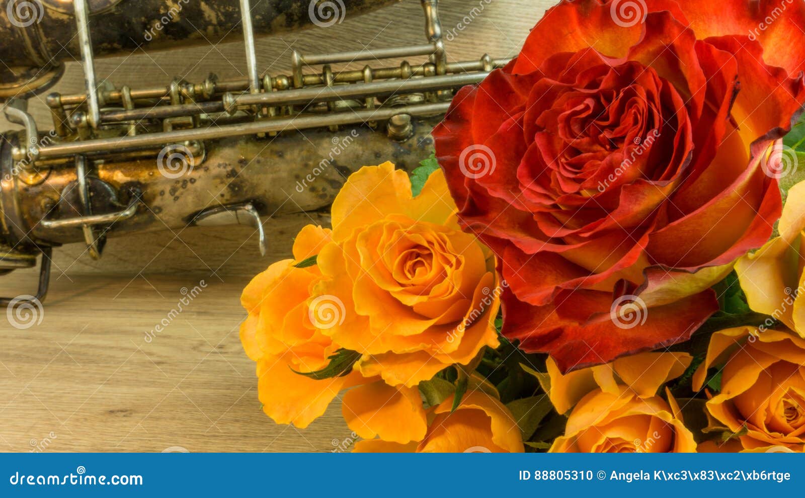 Old saxophone with roses stock photo. Image of classical - 88805310