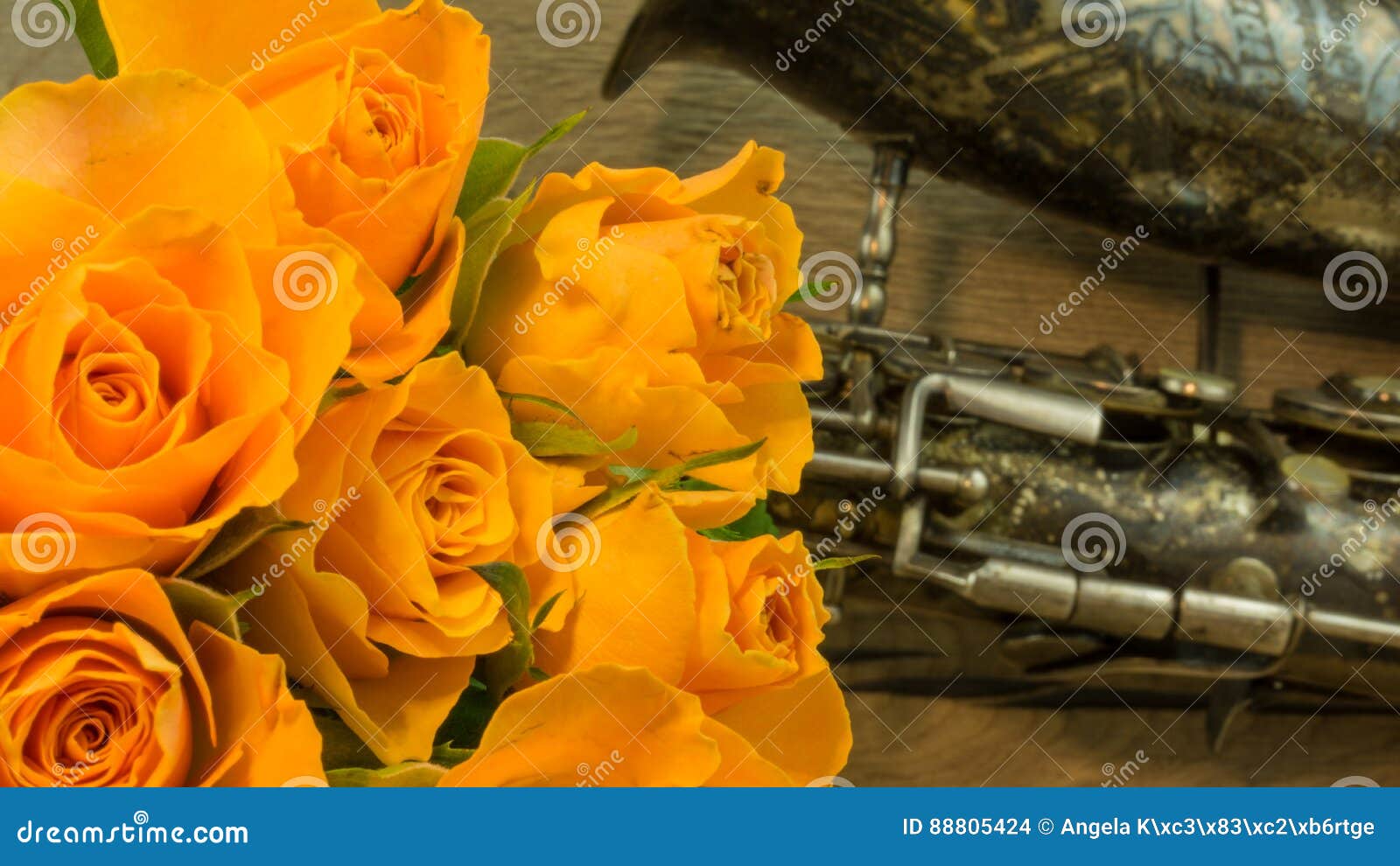 Old saxophone with roses stock photo. Image of saxophone - 88805424