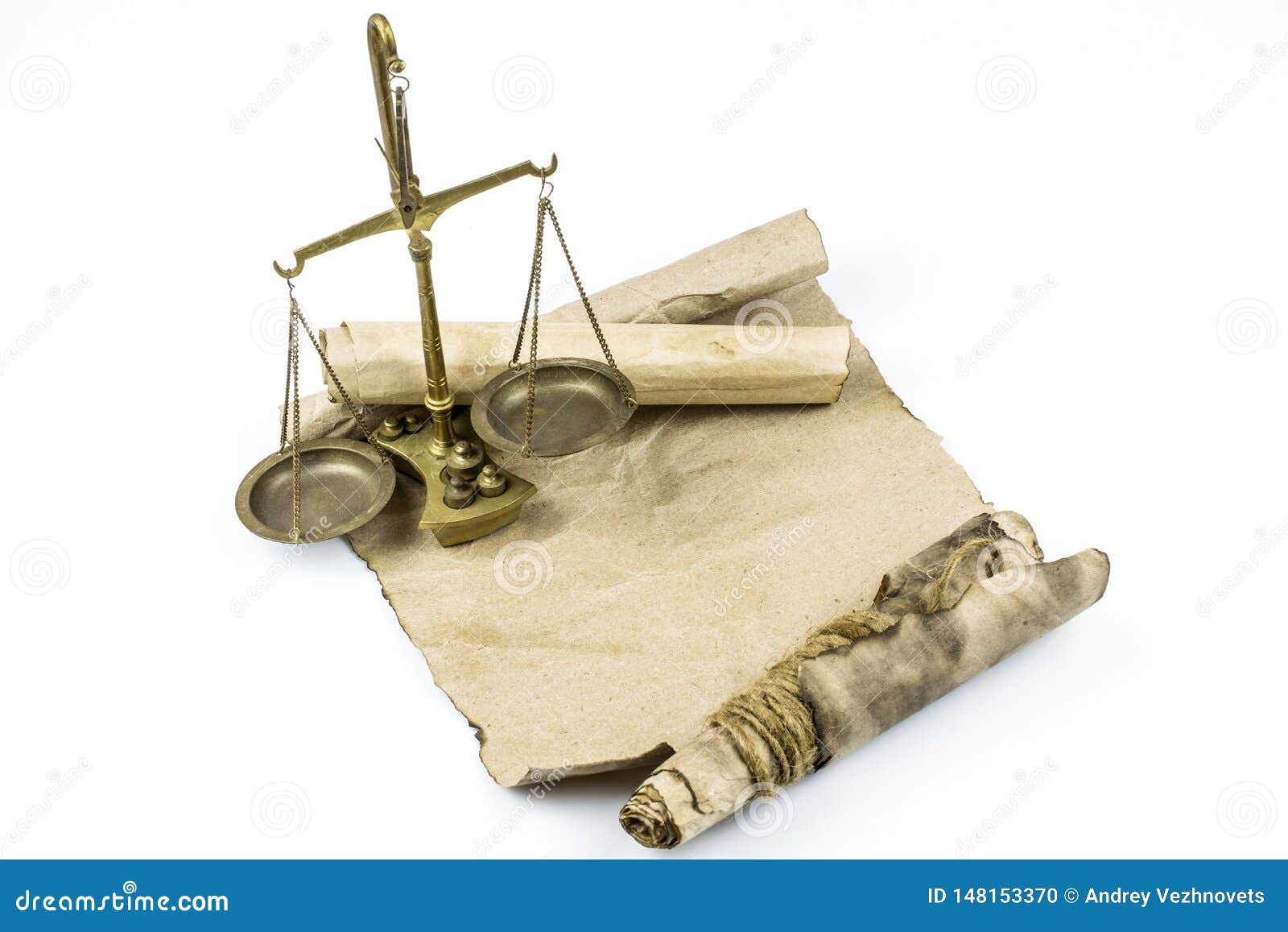 Old Scales and Documents Stands on a Blank Sheet of Paper, Isolated on ...