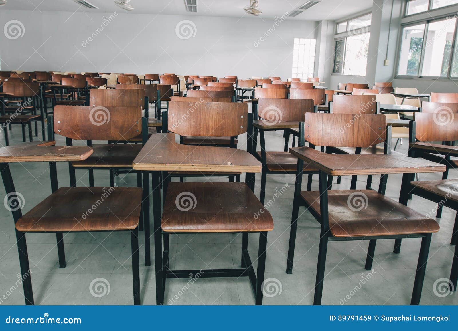Old Scattered Chairs in the Classroom.Student Chair Stock Image - Image ...