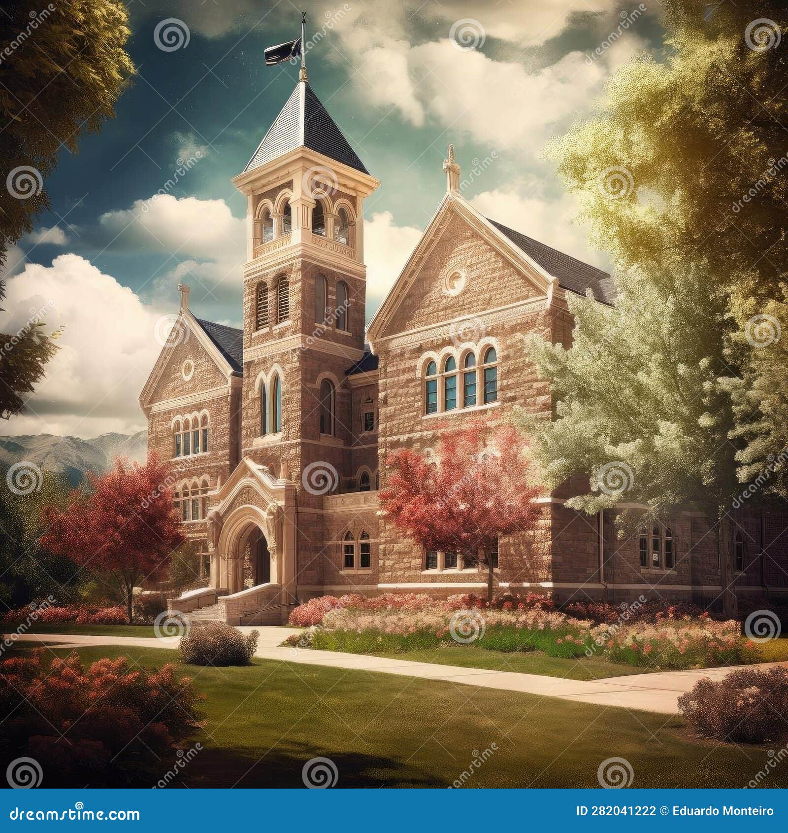 Old School Building in the Campus of a University Stock Illustration ...