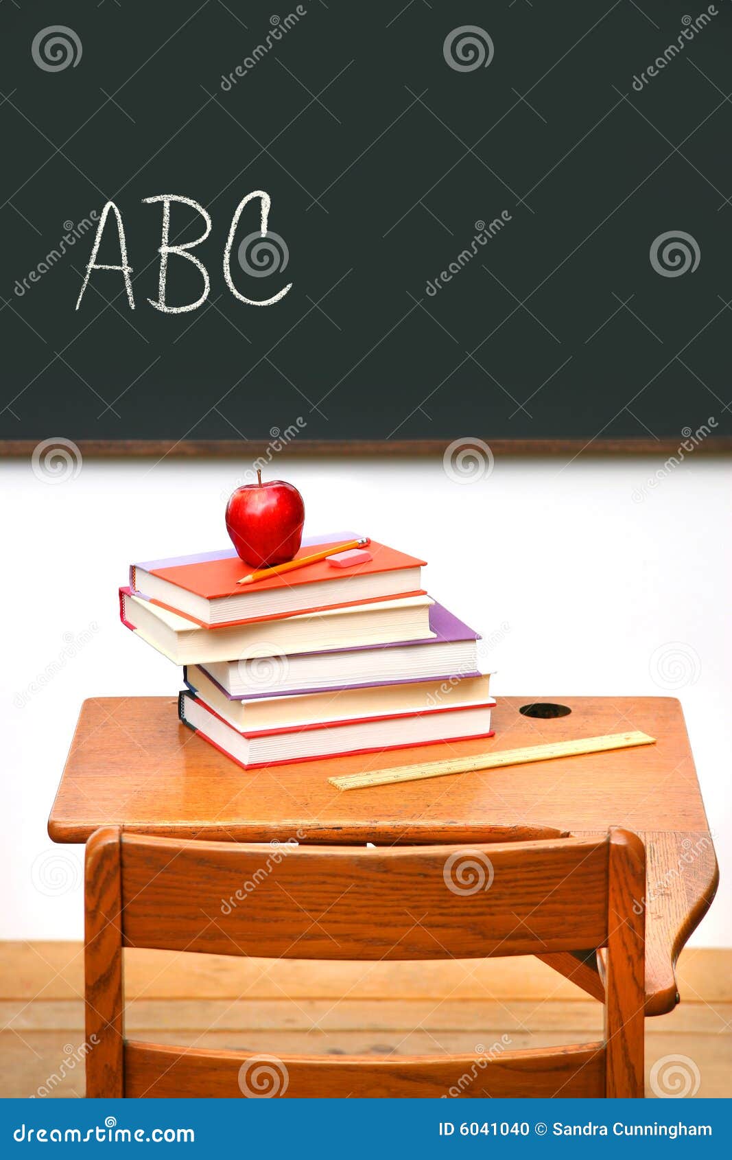 Old School Desk with a Stack of Books Stock Photo - Image of educator ...