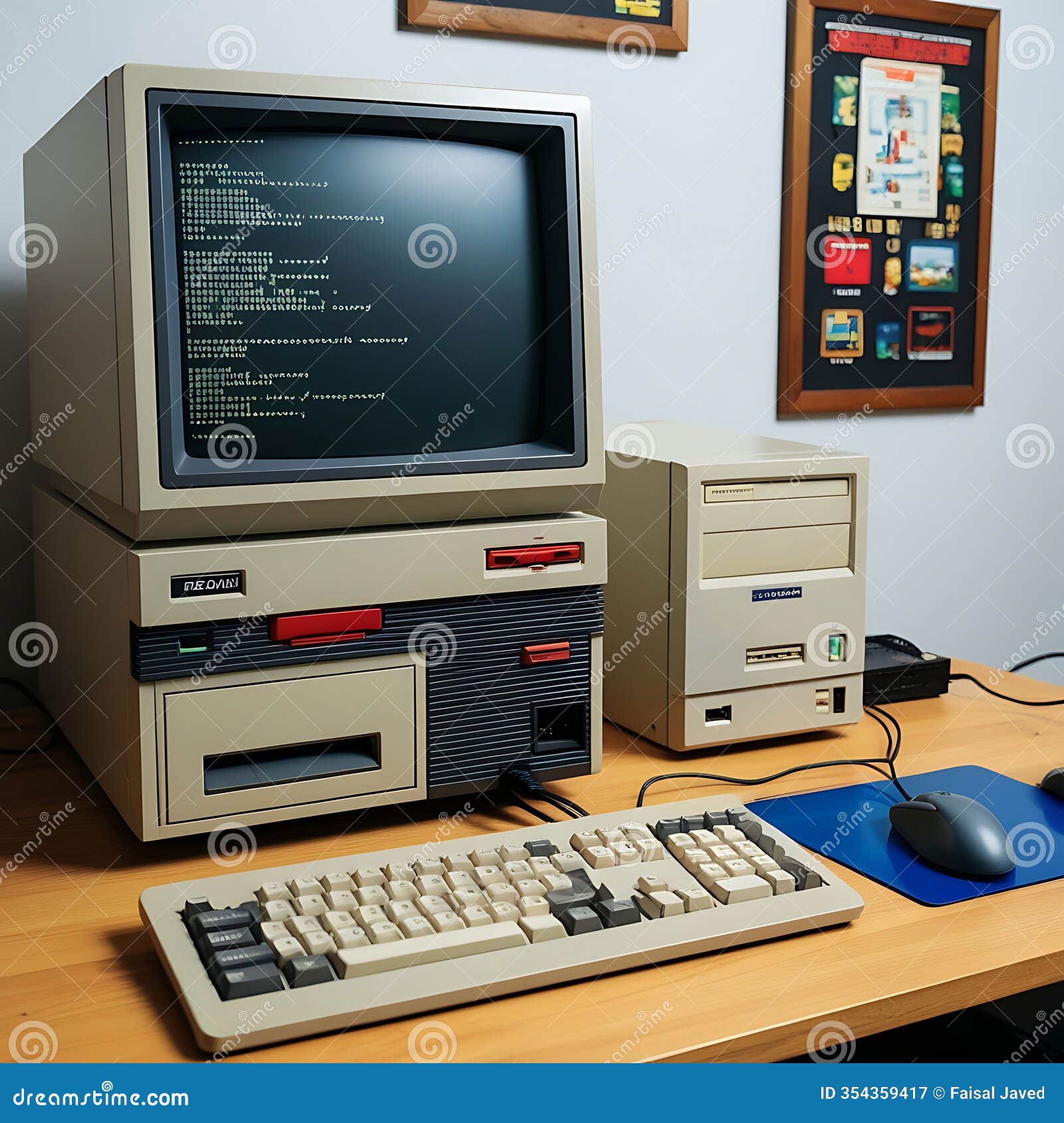 Old-School Desktop Computer Setup with Pixelated Screens, Floppy Disks ...