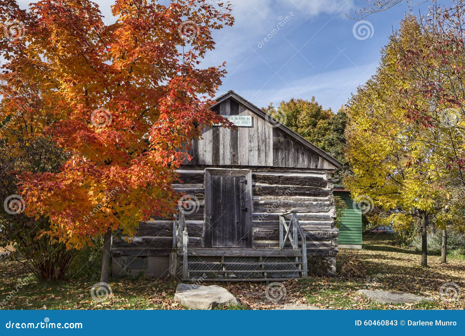 Old School House in Fall editorial stock photo. Image of porch - 60460843