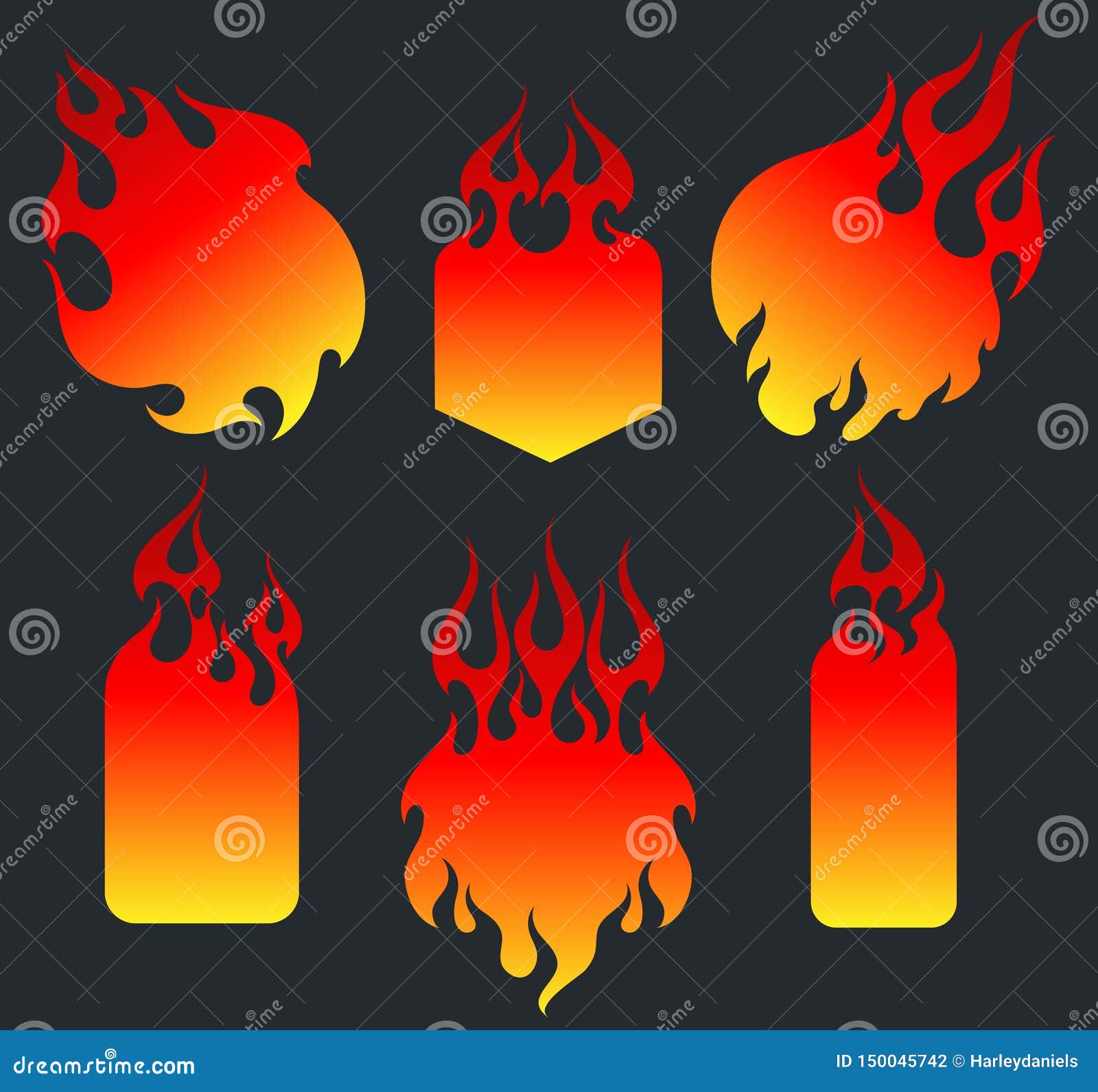 Old School Red Flame Background Elements Set Stock Vector ...