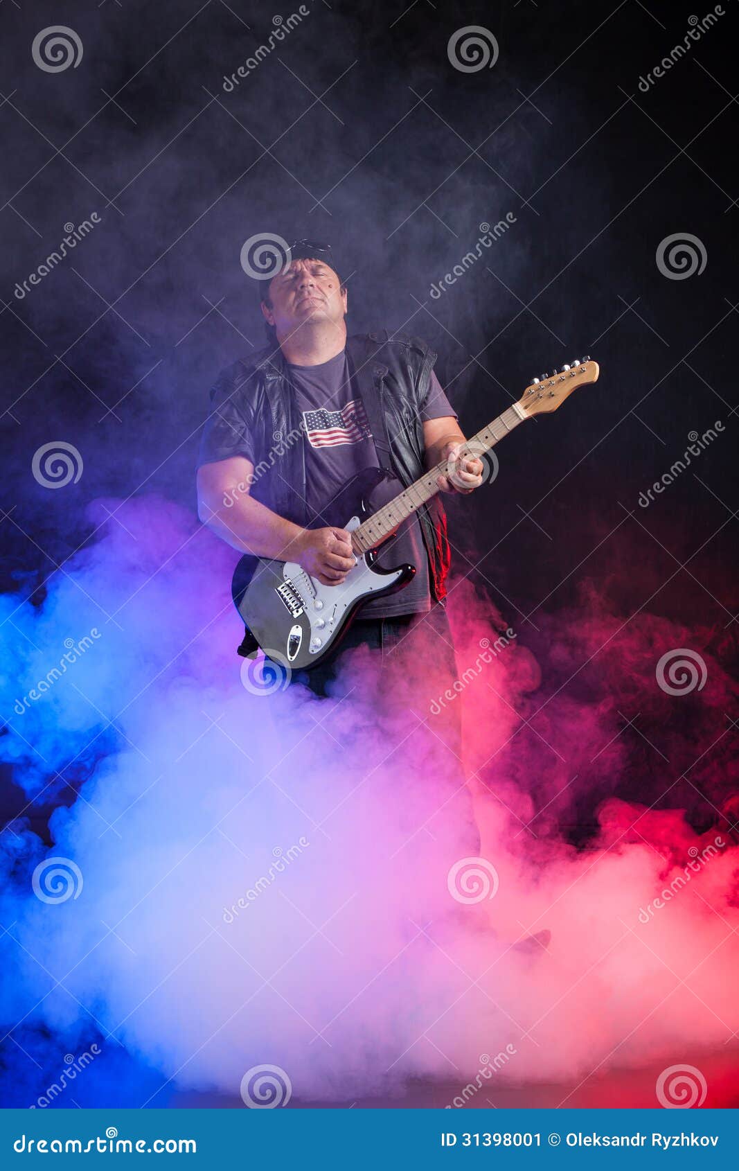 Old School Rock Musician is Playing Guitar. Stock Image - Image of ...