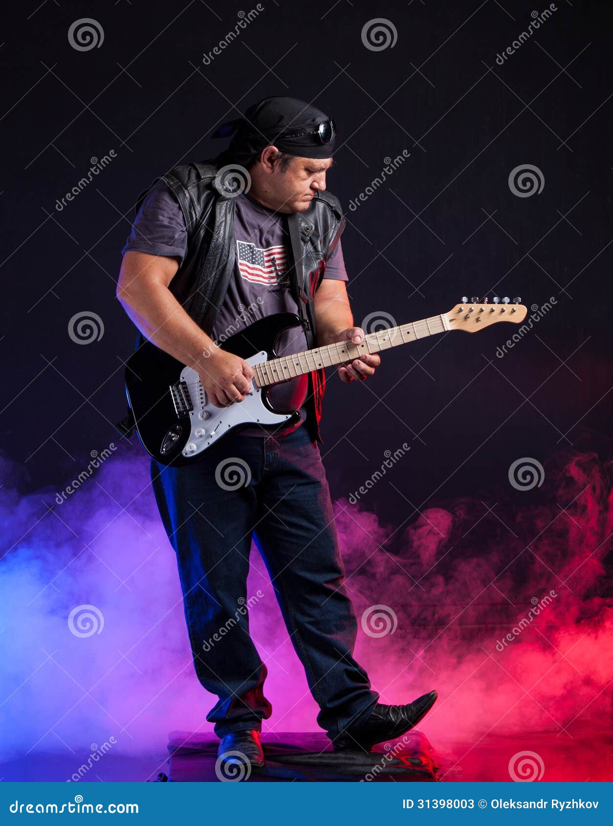 Old School Rock Musician is Playing Guitar. Stock Image - Image of ...