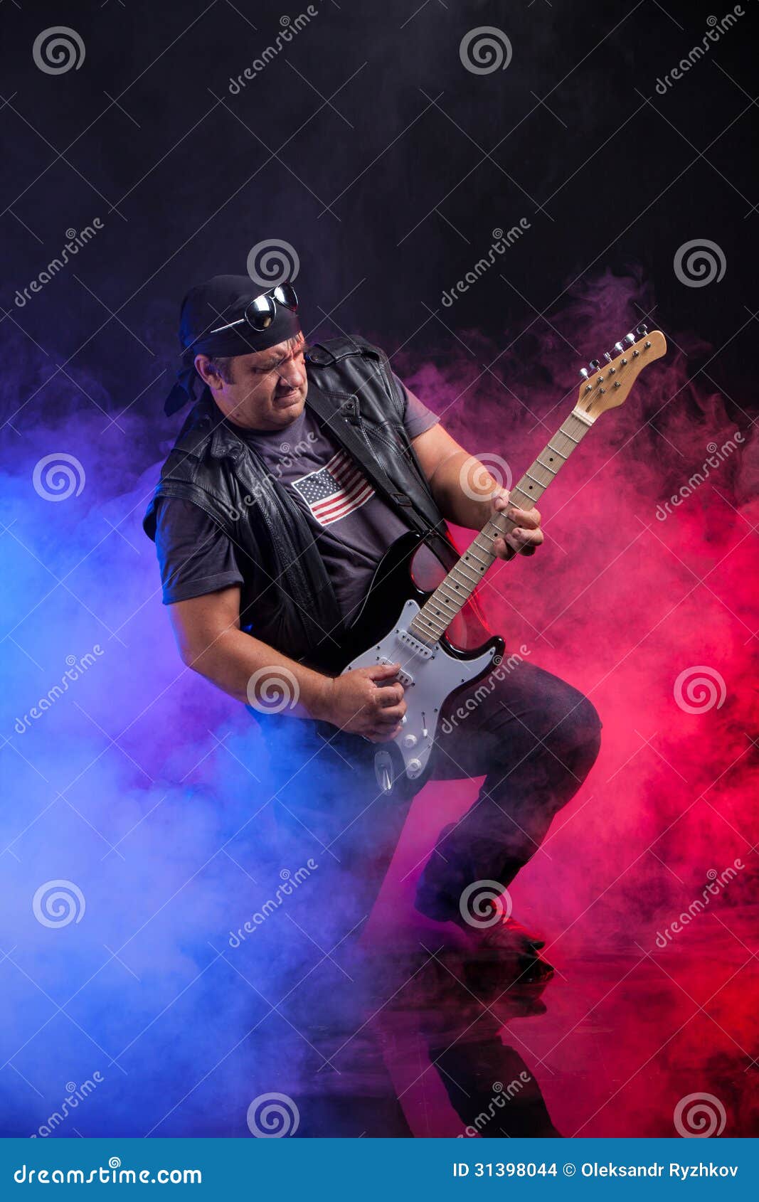 Old School Rock Musician is Playing Guitar. Stock Photo - Image of ...