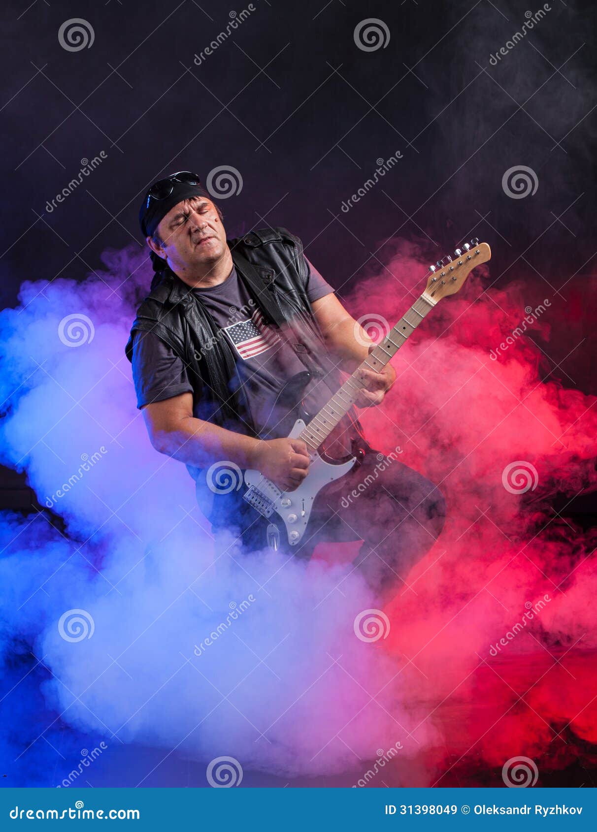 Old School Rock Musician is Playing Guitar. Stock Image - Image of male ...