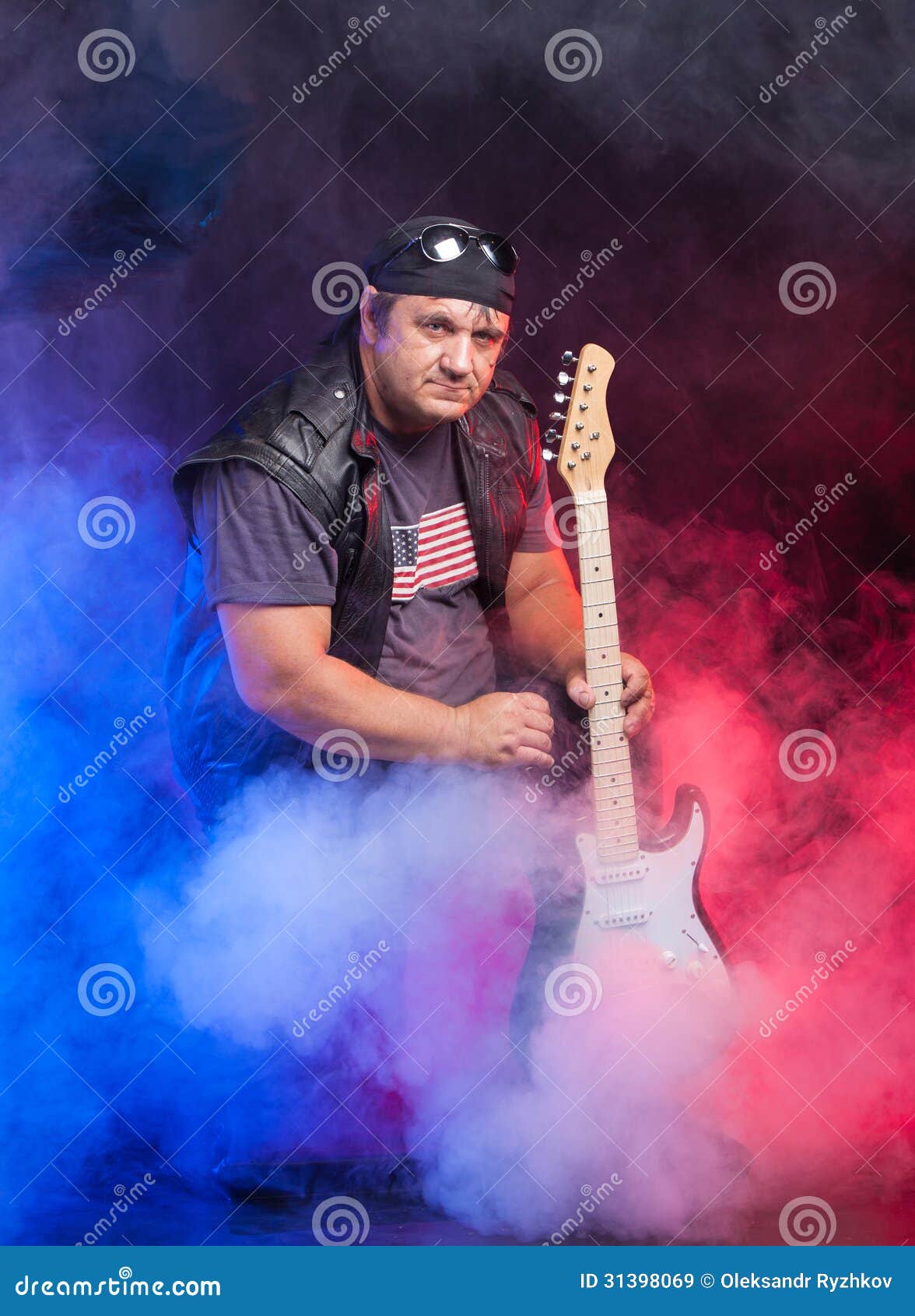 Old School Rock Musician is Playing Guitar. Stock Image - Image of ...