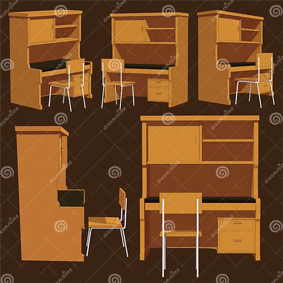 An old-school study table stock illustration. Illustration of keyboard ...