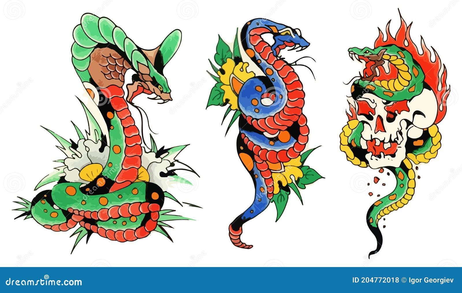 Old Skool Tattoo Flash Set Vector Illustration | CartoonDealer.com ...