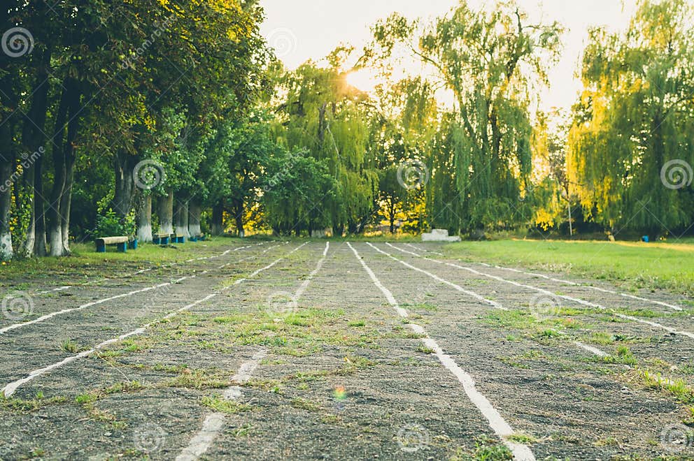 The Old School Track for Running, Jogging Stock Photo - Image of seats ...