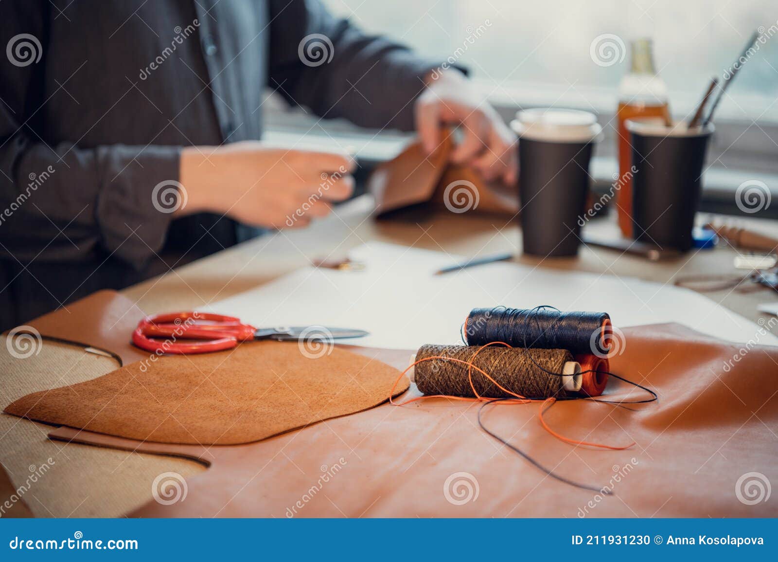 Old School Workshop of an Exclusive Shoemaker. Spools of Thread on the ...