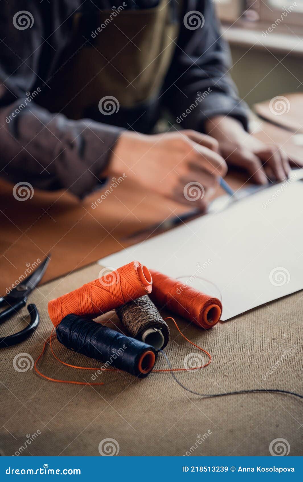 Old School Workshop of an Exclusive Shoemaker. Spools of Thread on the ...