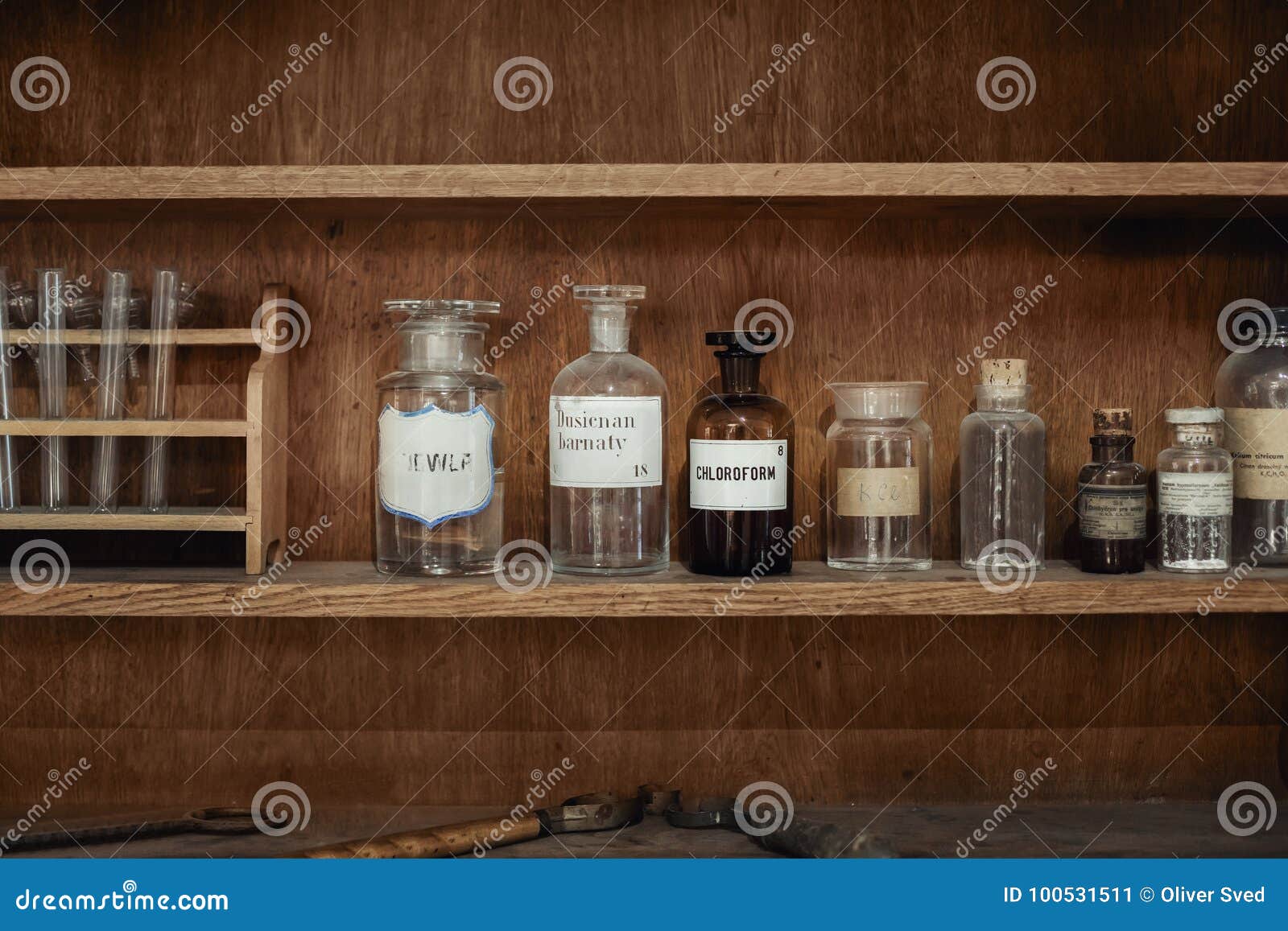Old Science Workbench with Chemical Components Stock Image - Image of ...