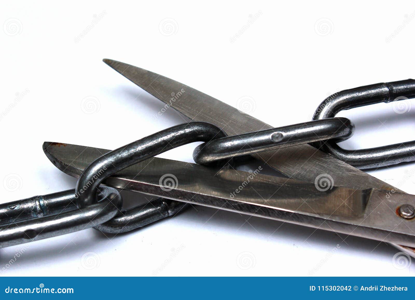 Old Scissors Cutting Metal Chain Stock Photo - Image of string ...