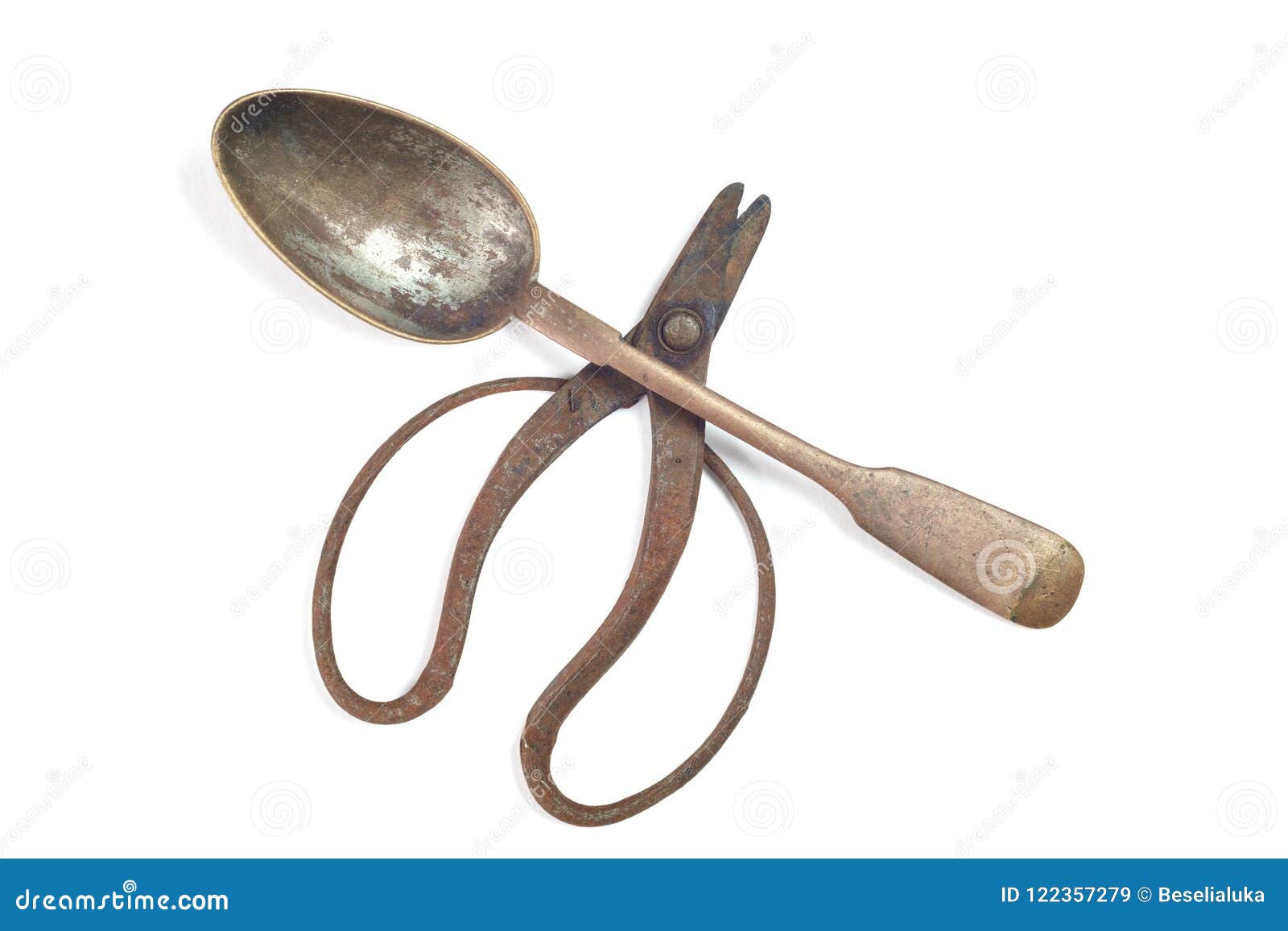 Old scissors and spoon stock image. Image of blade, scissors - 122357279
