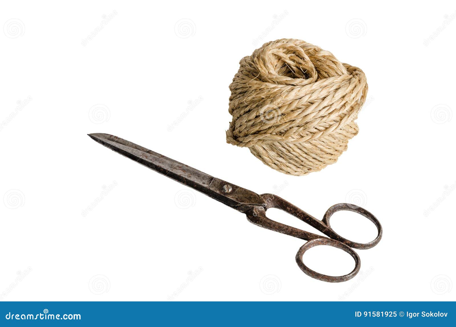 Old scissors and twine stock image. Image of cord, notions - 91581925