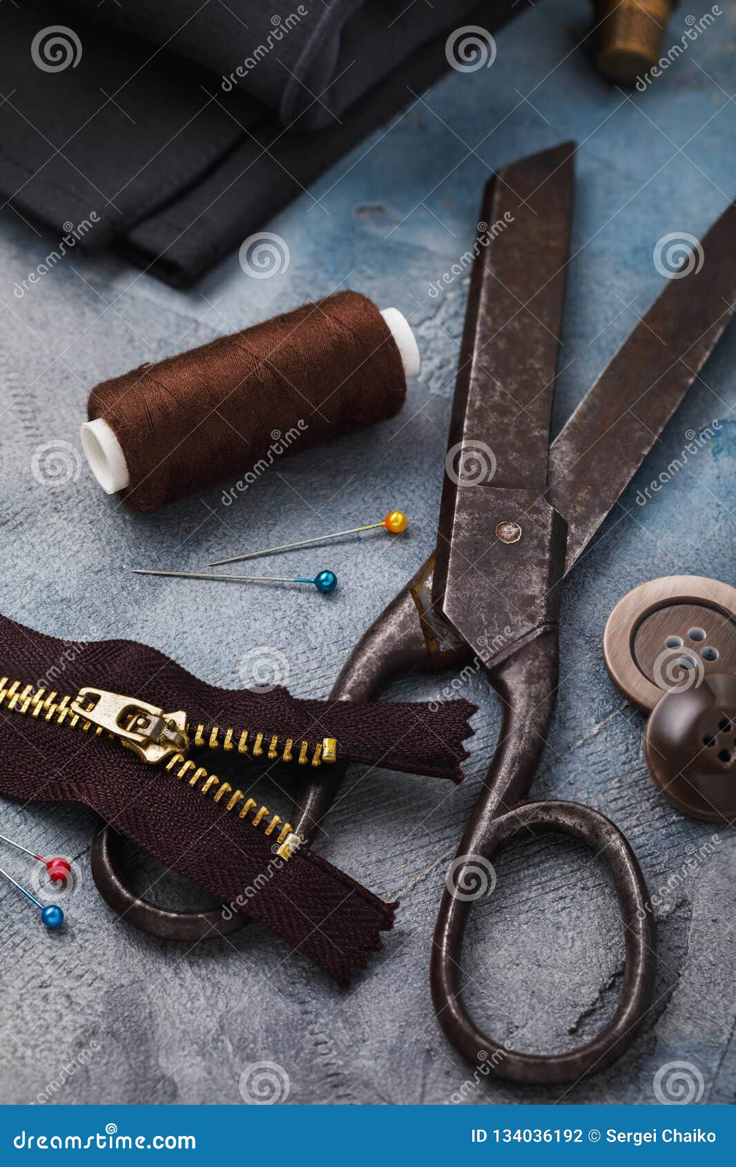 Old Scissors, Zipper for Clothes and Other Tools for Sewing and Minor ...