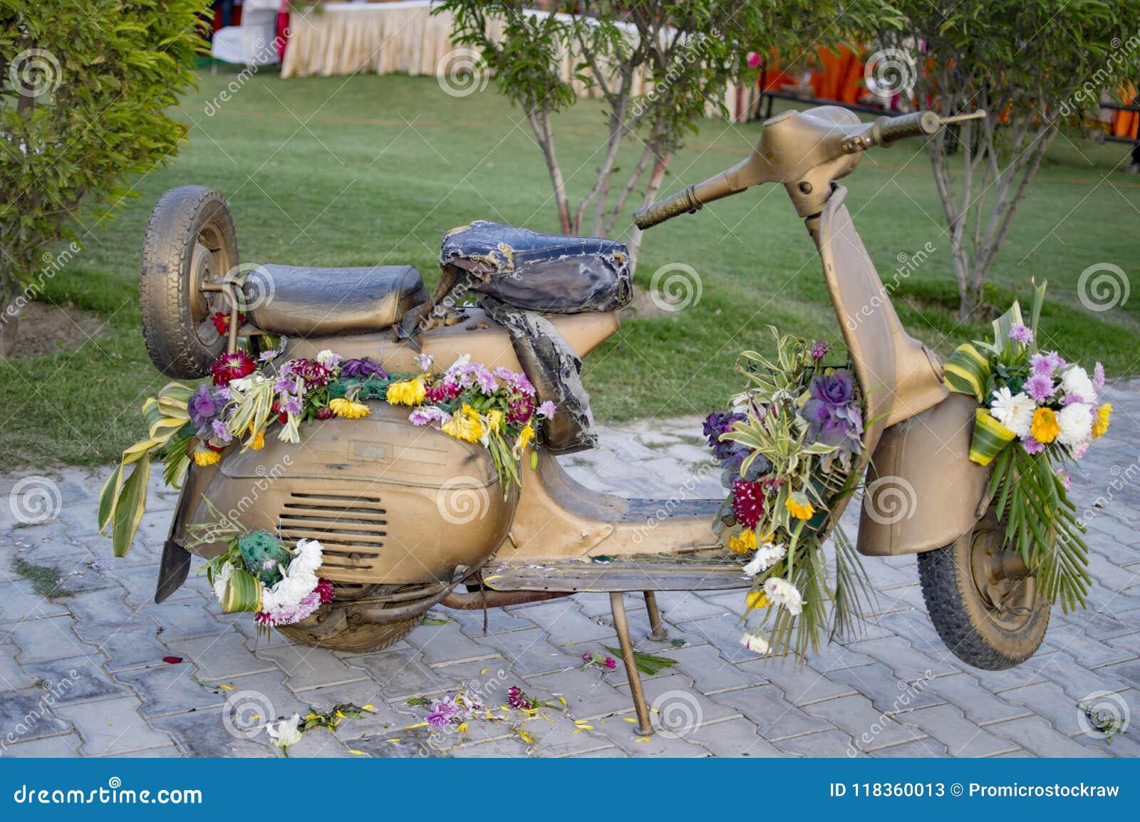 Old Scooter Decorated with Flowers Stock Image - Image of bike, motor ...