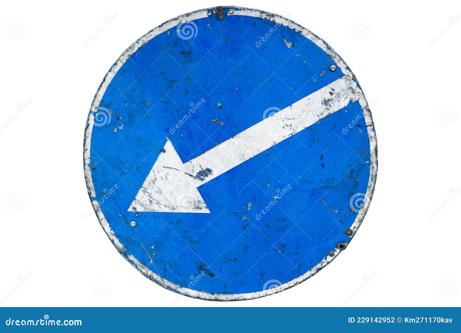 Old Scratched Road Sign `Keep Left` `Pass this Side` Isolated on White ...