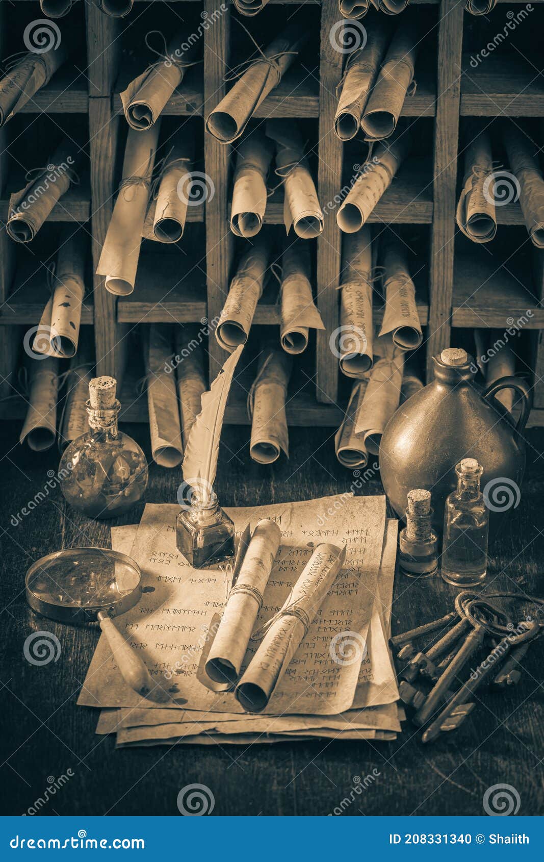 Old Scribe Library Full of Valuable Manuscripts Stock Photo - Image of ...