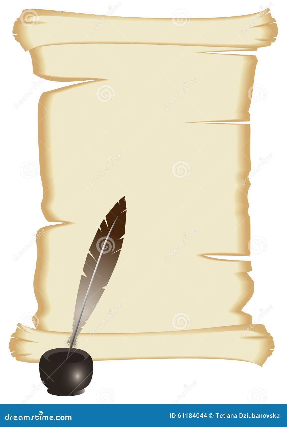 Old Scroll with Feather and Inkwell on White Background Stock Vector ... Old Scroll with Feather and Inkwell on White Background Stock Vector ...