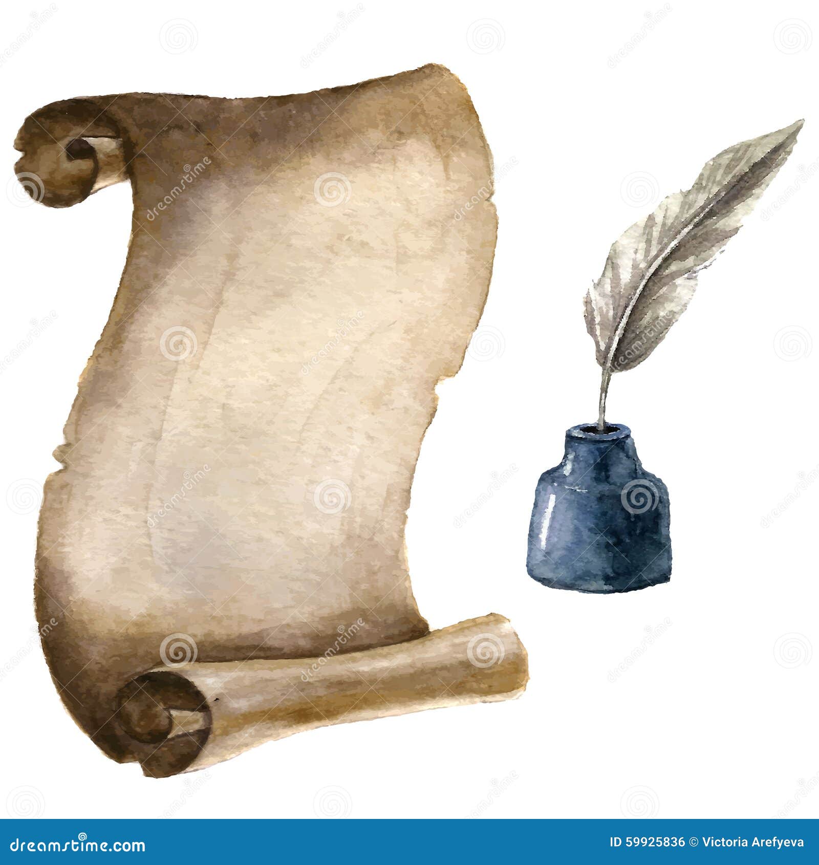 Old Scroll Paper with Pen and Ink. Stock Illustration - Illustration of ...