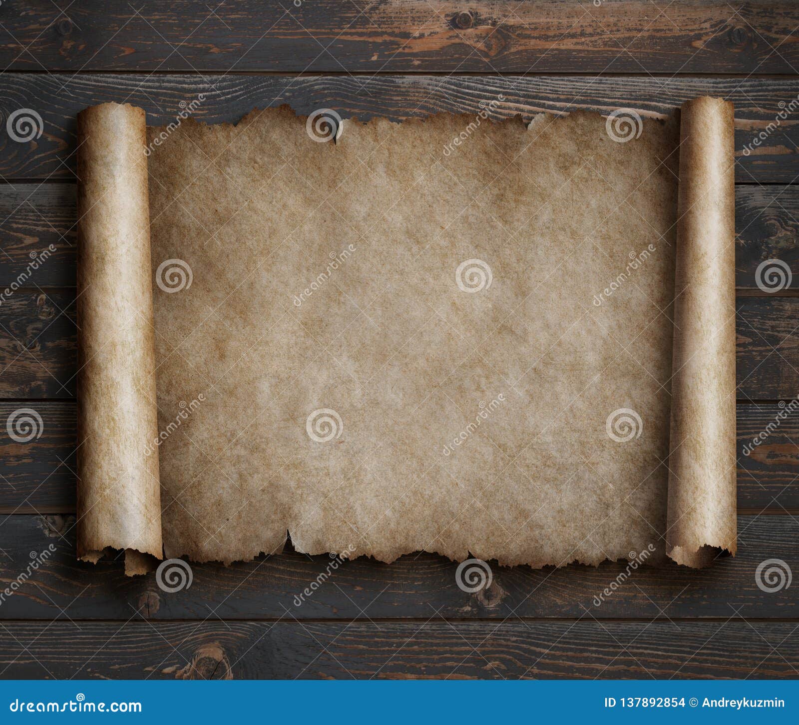 Parchment on Wood Table 3d Illustration Stock Photo - Image of desk ...