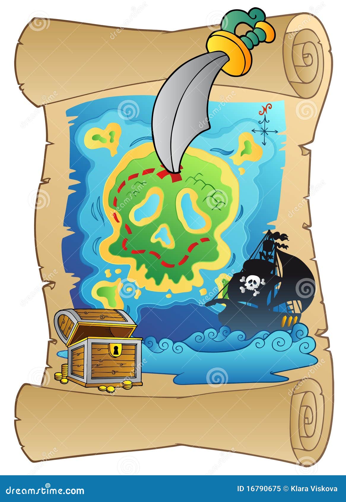 Old Scroll With Pirate Map Cartoon Vector | CartoonDealer.com #16790675