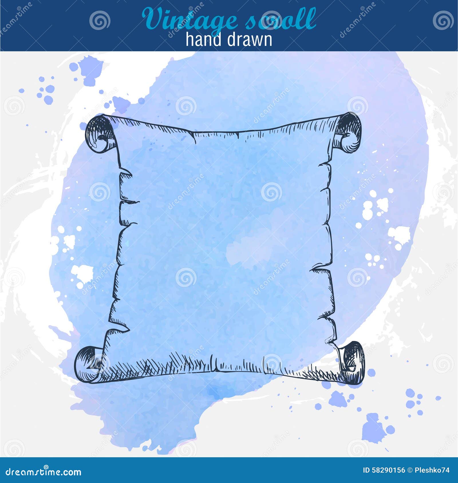 Old Scroll Sketch Style On Watercolor Background Cartoon Vector ...